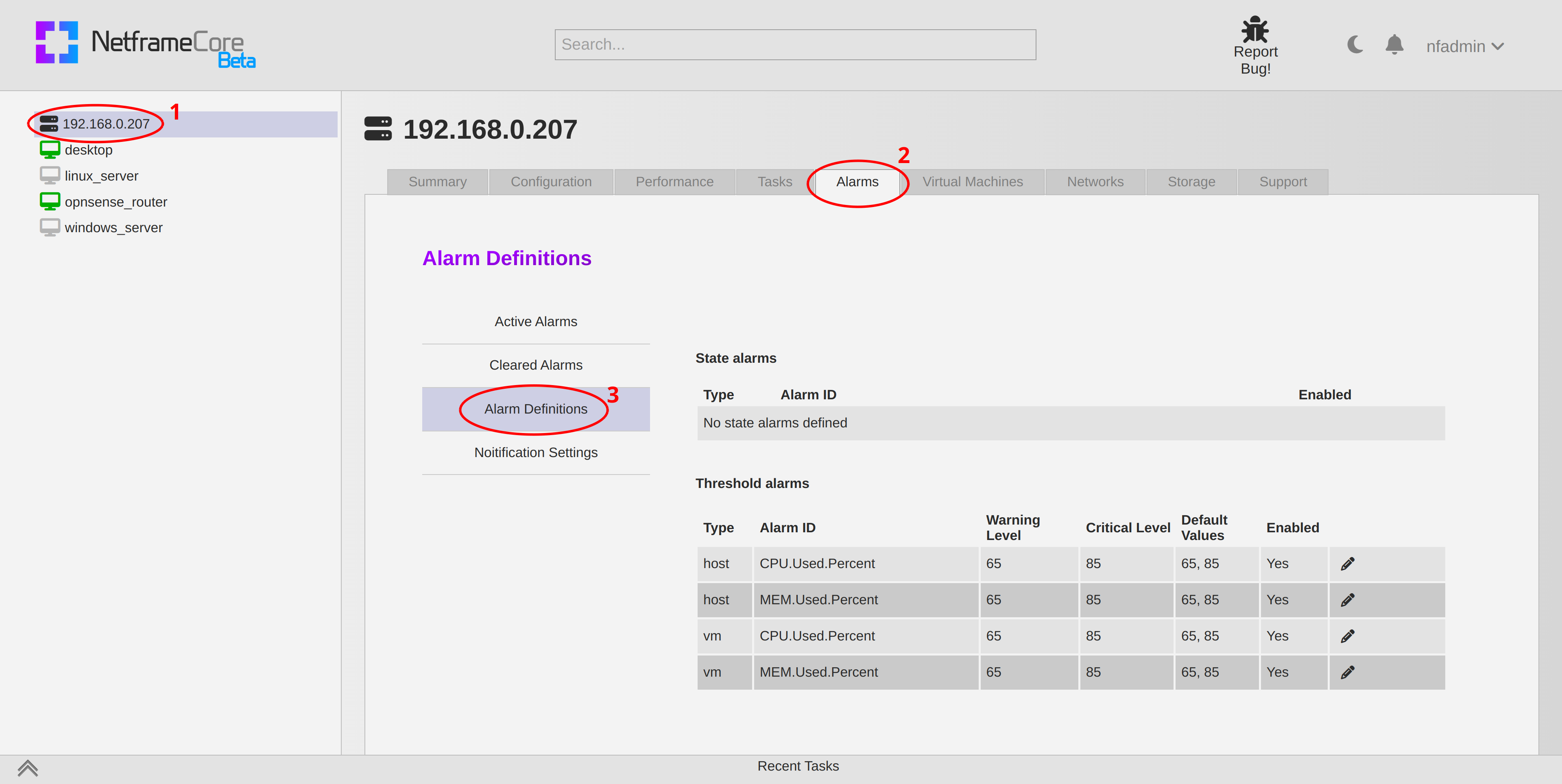 Performance and Alerting | Netframe Documentation